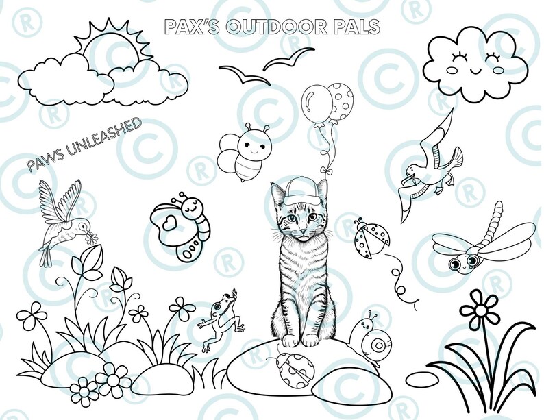 Pax and Outdoor Pals Coloring Page L Fun Cat Adventure With Nature ...