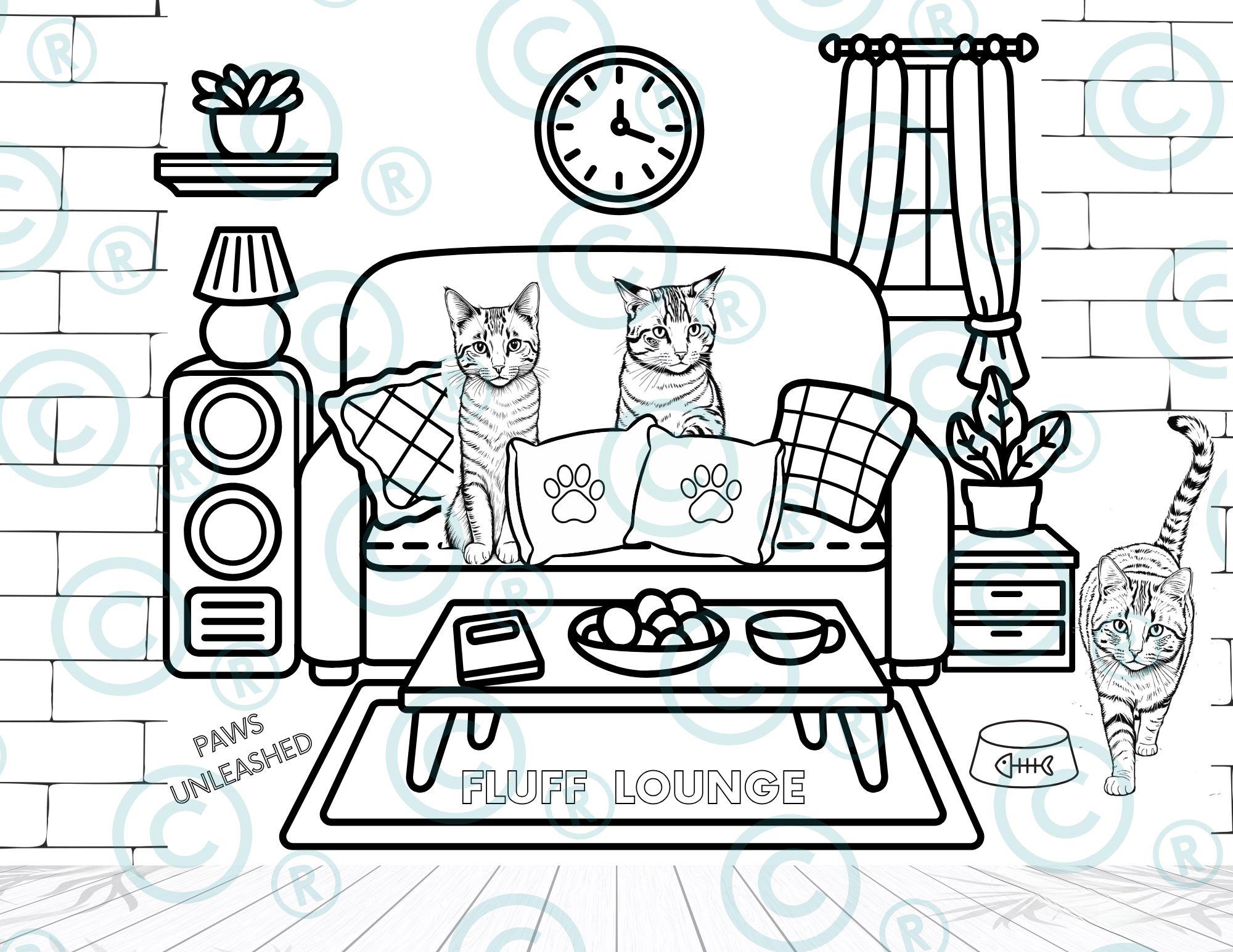 Fluff Lounge Cat Coloring Page L Cozy Room Scene With Pax, Traz and ...
