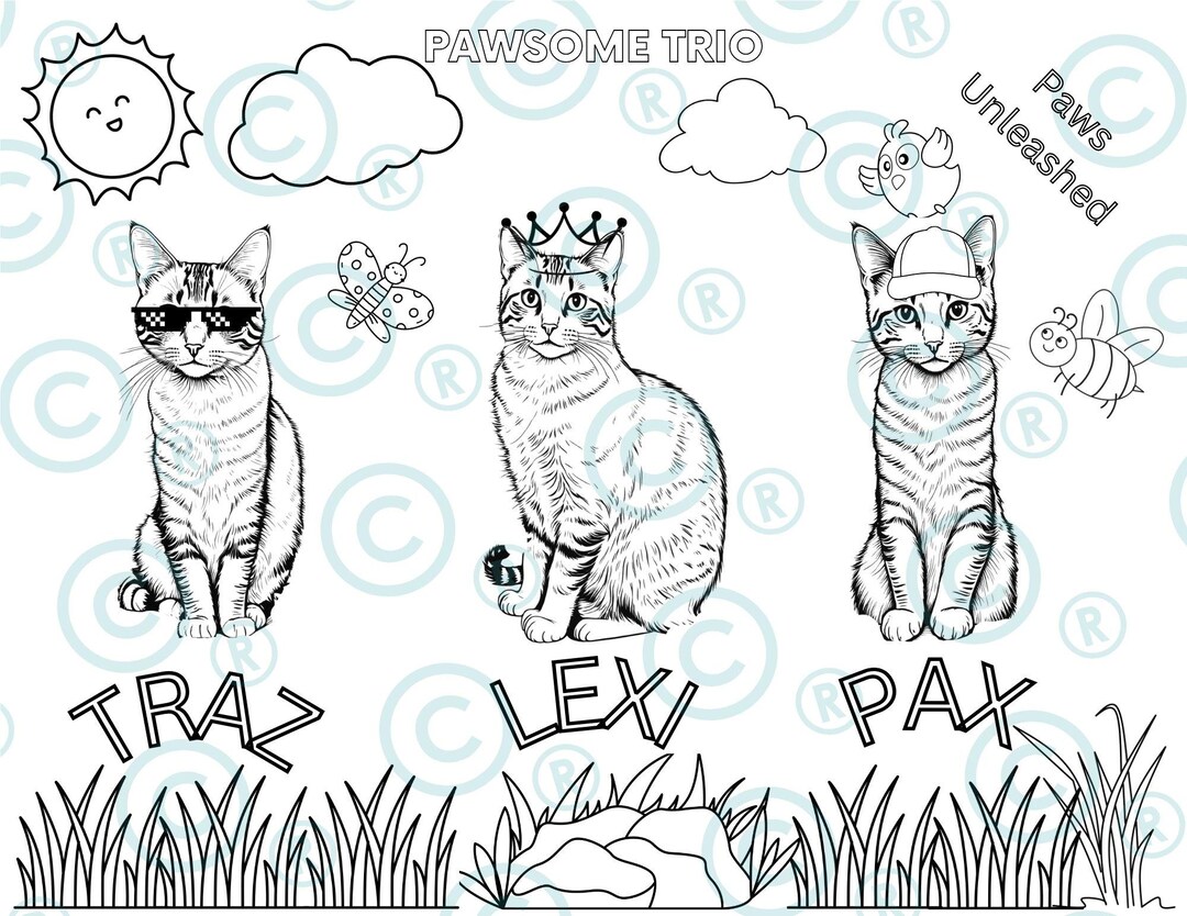 Lexi, Pax & Traz Trio Cat Coloring Page – Fun Printable for Kids and ...