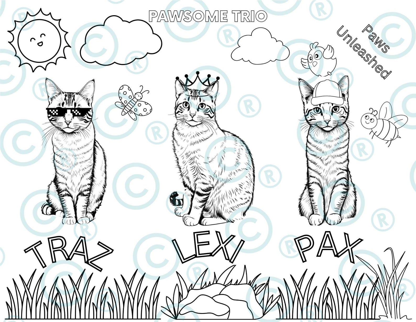 Cat Printable Coloring Page:vfun Cat Art for Kids & Adults, Digital ...