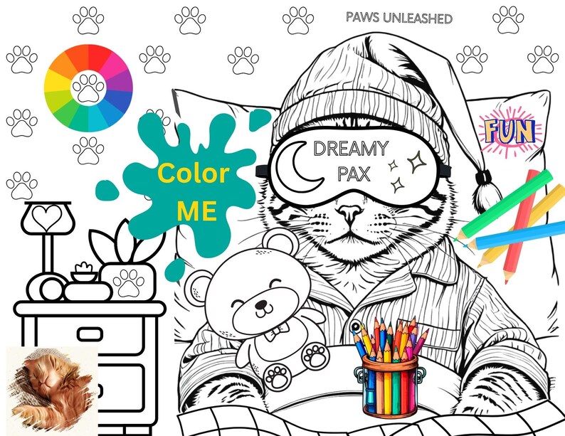 Bedtime Coloring Page | Cat Coloring Sheet | Relaxing Printable Art for ...