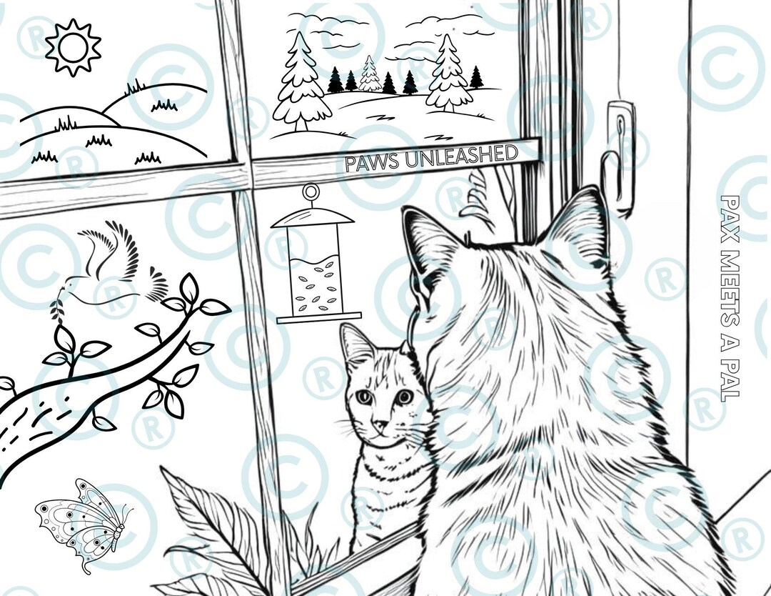 Cat Coloring Page for Kids: Pax and Neighborhood Cat (PDF Download) - Etsy