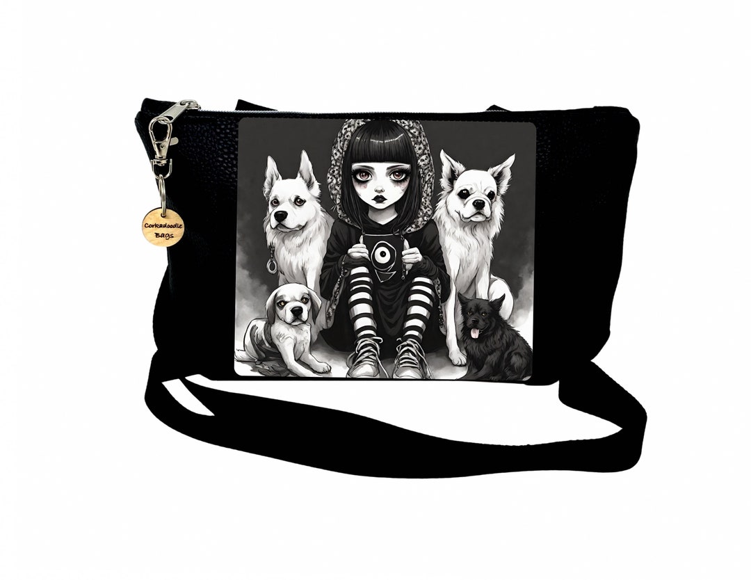 Cute Goth Girl With Dogs Art Crossbody Handbag, Shoulder Bag, Gift for ...