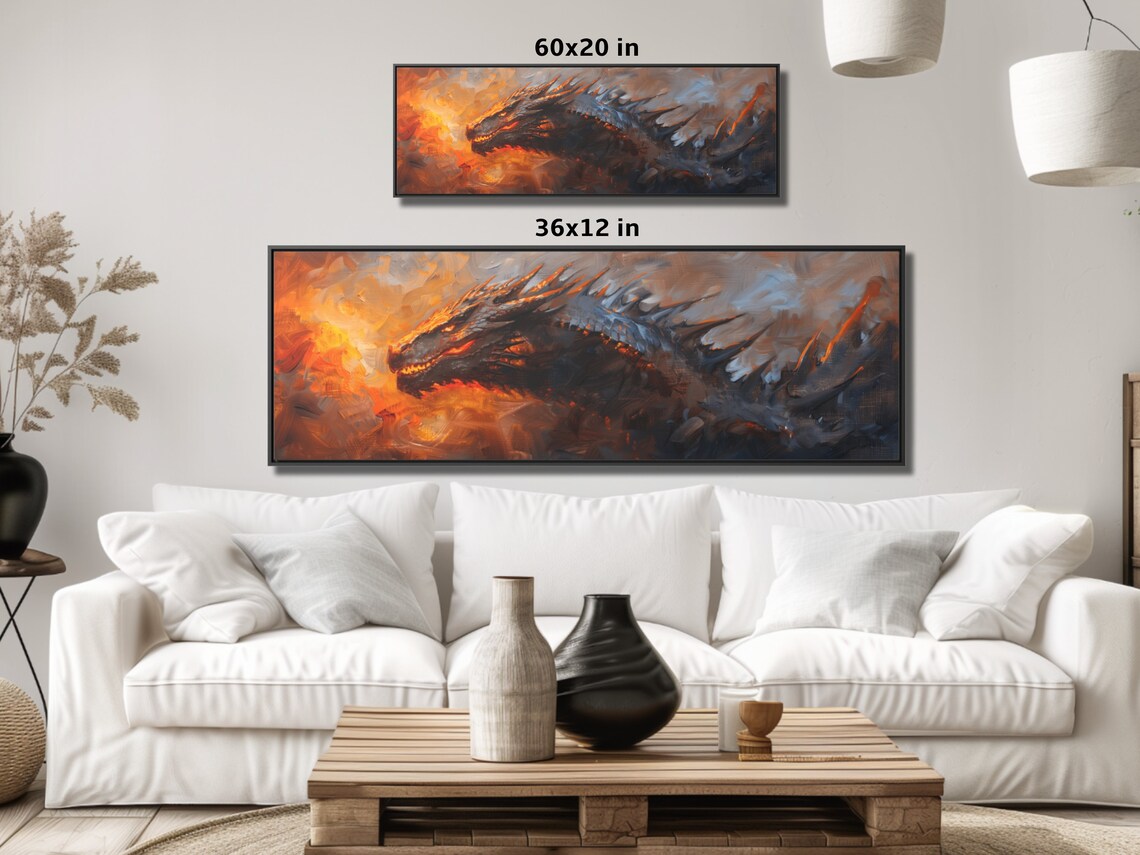 Fantasy Dragons of Fire Framed Wall Art, Dungeons and Dragons Artwork ...