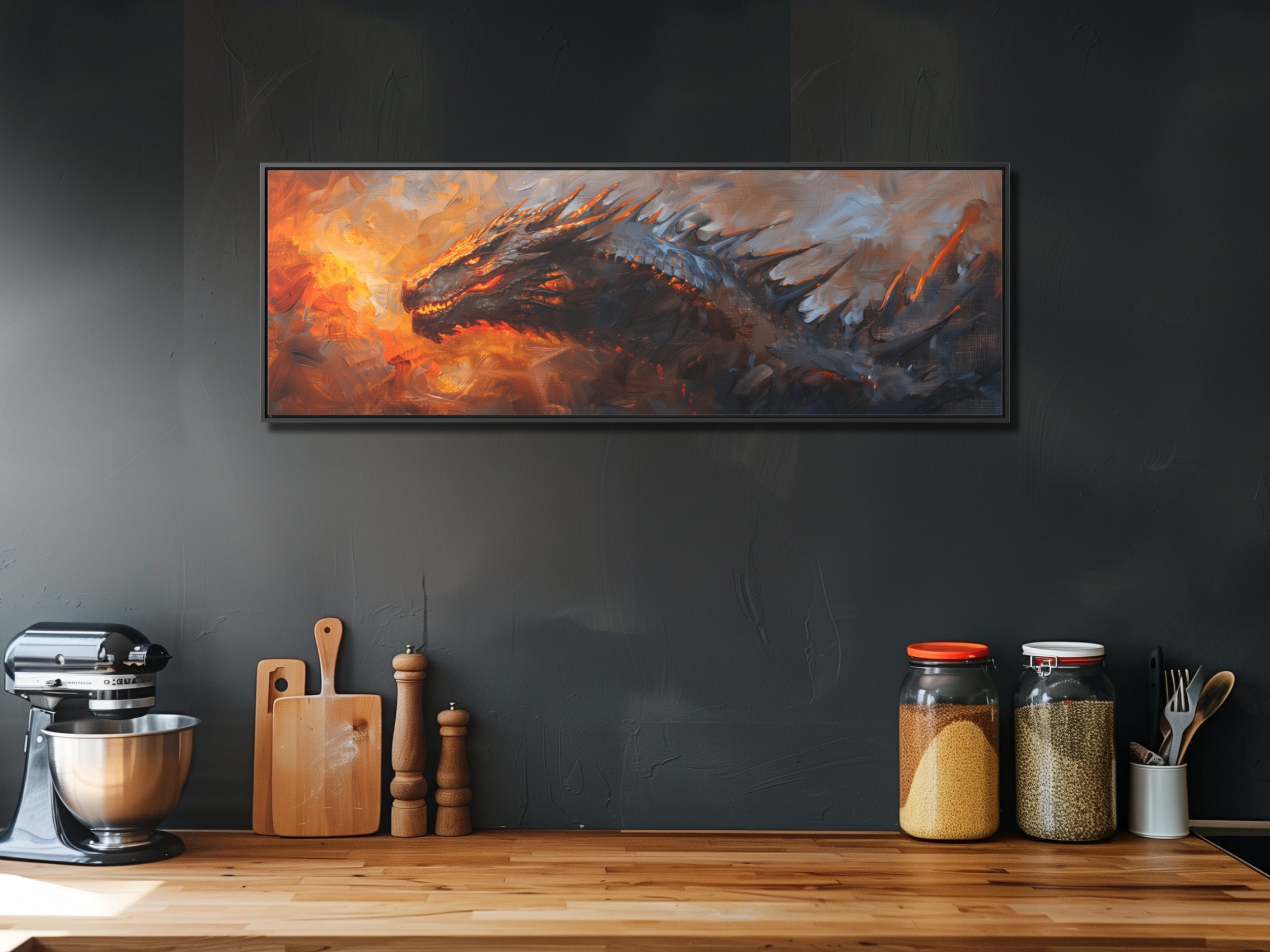 Fantasy Dragons of Fire Framed Wall Art, Dungeons and Dragons Artwork ...
