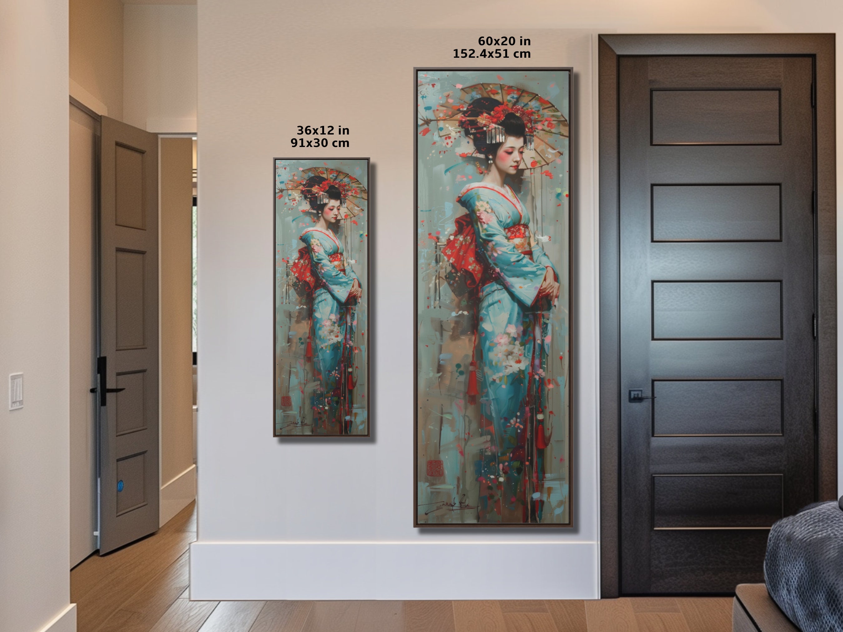 Japanese Geisha Oil Painting Framed Canvas Art Print, Geisha Portrait ...