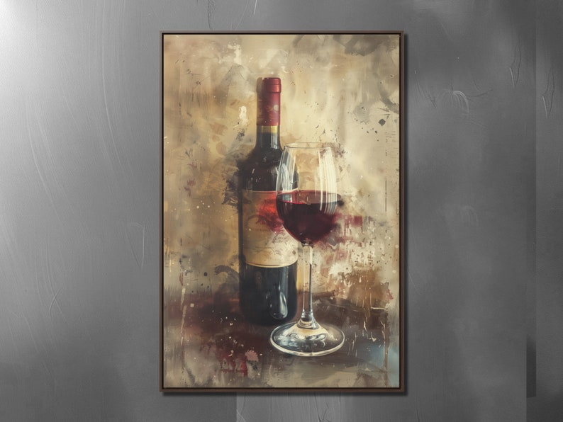 Wine Bottle Canvas Painting Wall Art, Red Wine Artwork, Glass of Vino ...