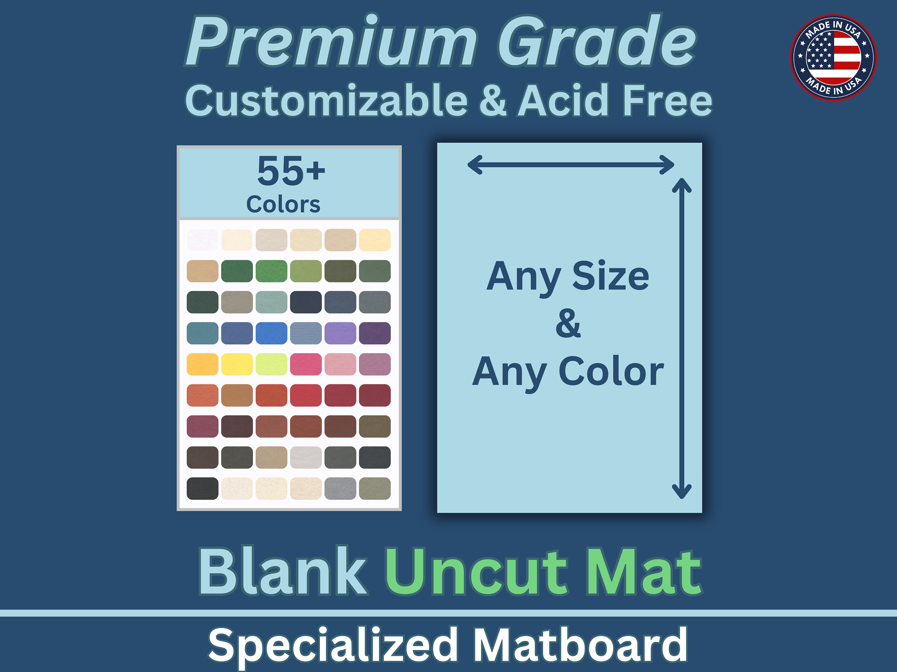 Blank UNCUT Premium Matboard 50 Colors Acid Free Custom Matboard Any ...