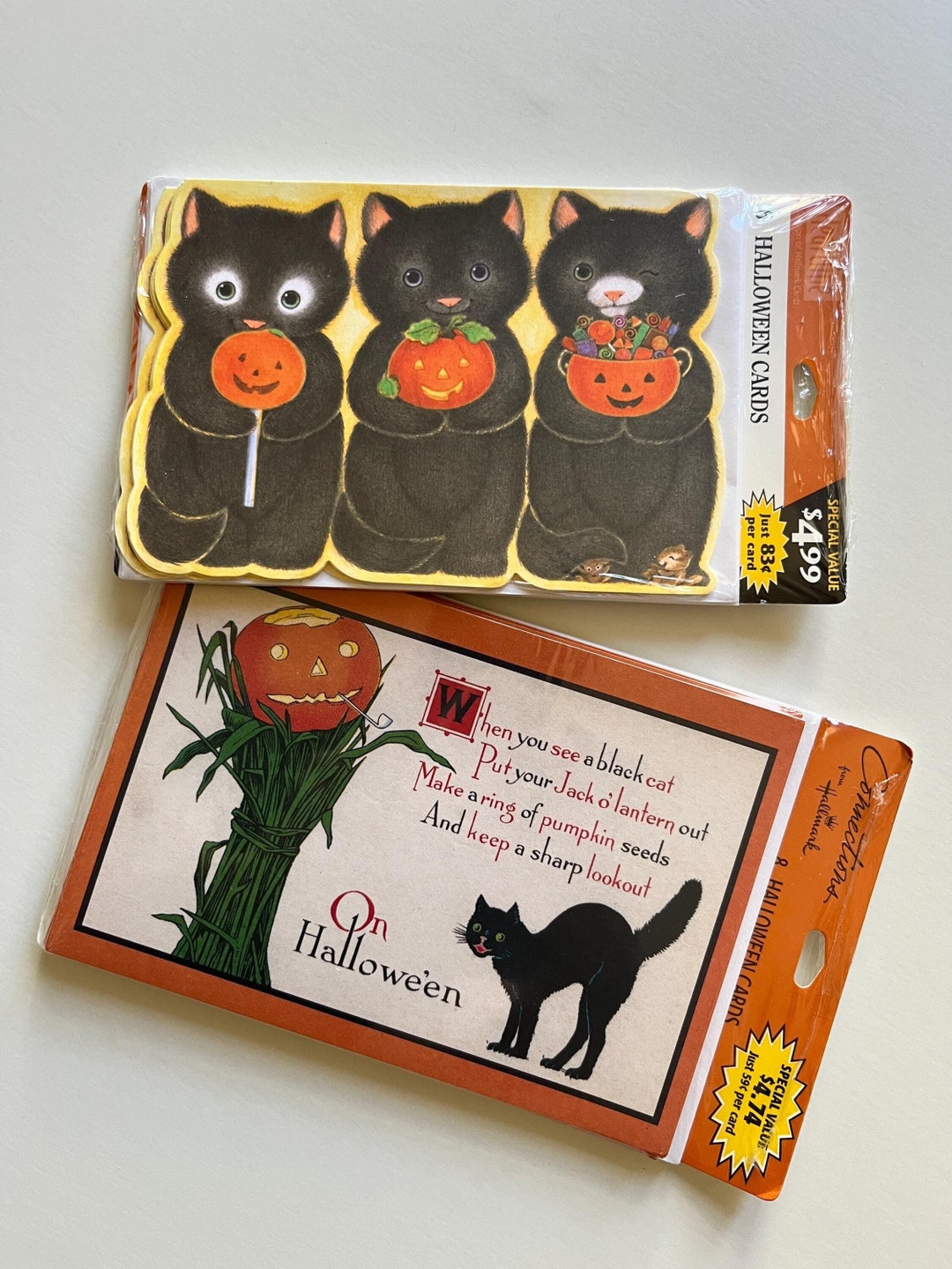 Vintage Hallmark Halloween Cards. Connections, Heartline. Black Cat ...