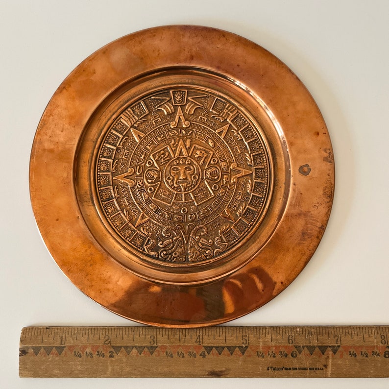 Mexican Travel Souvenir, Aztec Sundial, Mayan Calendar. Small Copper ...