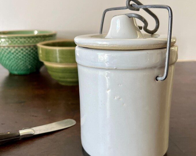 Stoneware Butter Crock, Cheese Crock With Wire Bail. Glazed Ceramic ...