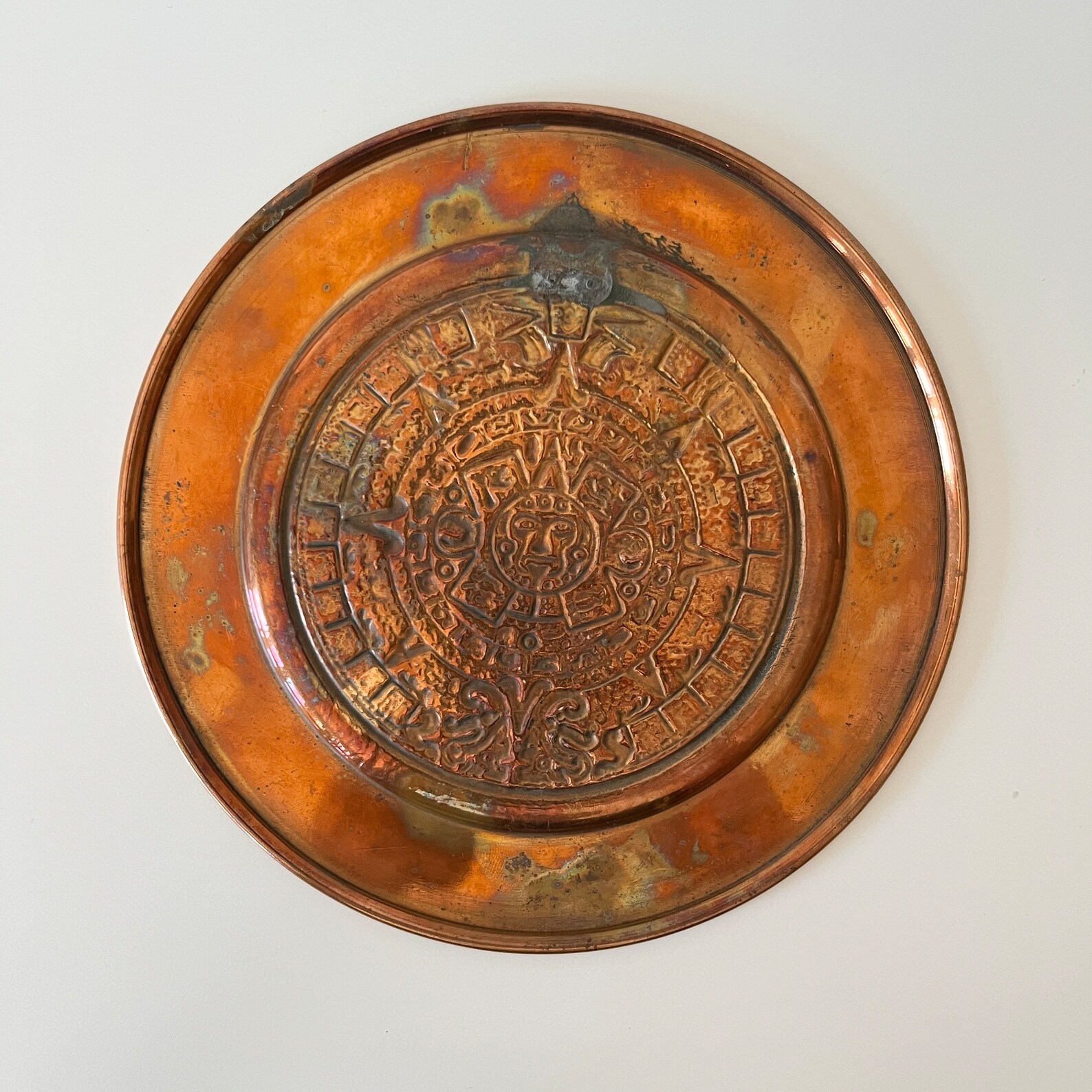 Mexican Travel Souvenir, Aztec Sundial, Mayan Calendar. Small Copper ...