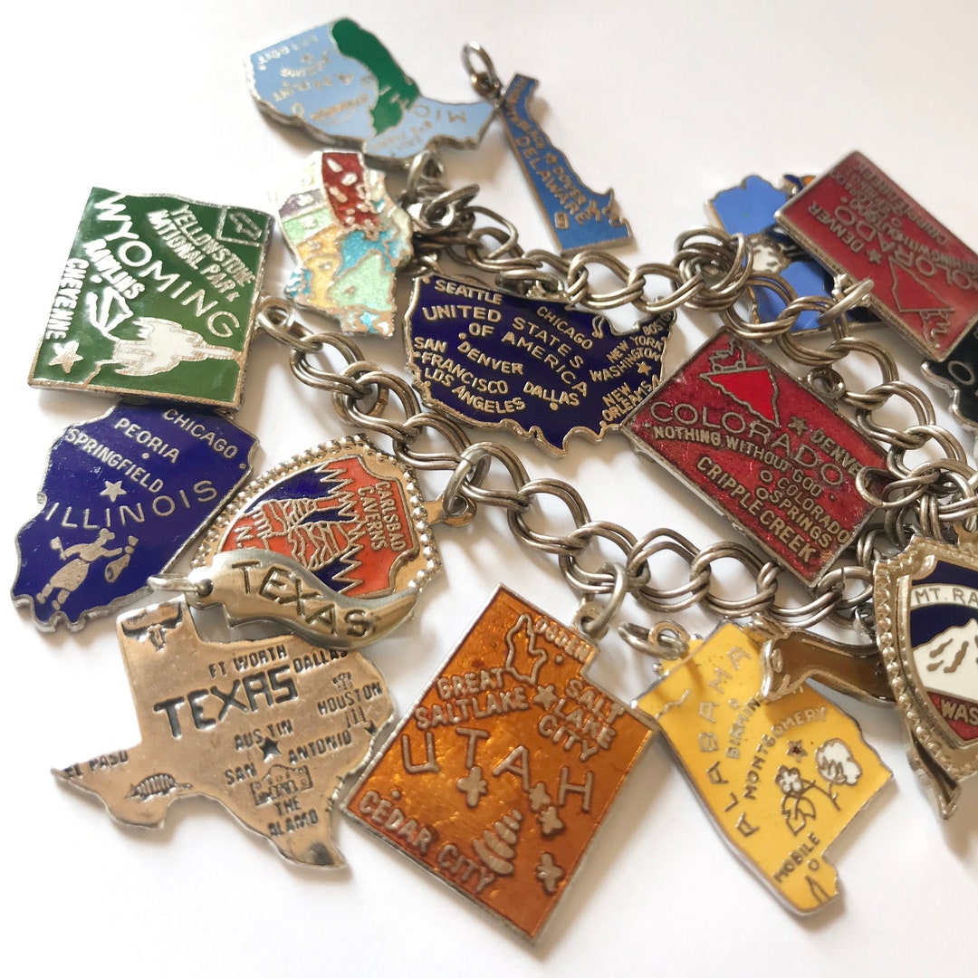Vintage Enameled US State Charms. Sterling Silver. Travel Souvenirs ...