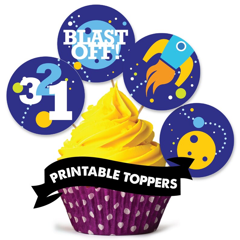 Rocket CUPCAKE TOPPER // Printable Birthday Party DIY Space Moon Ship ...