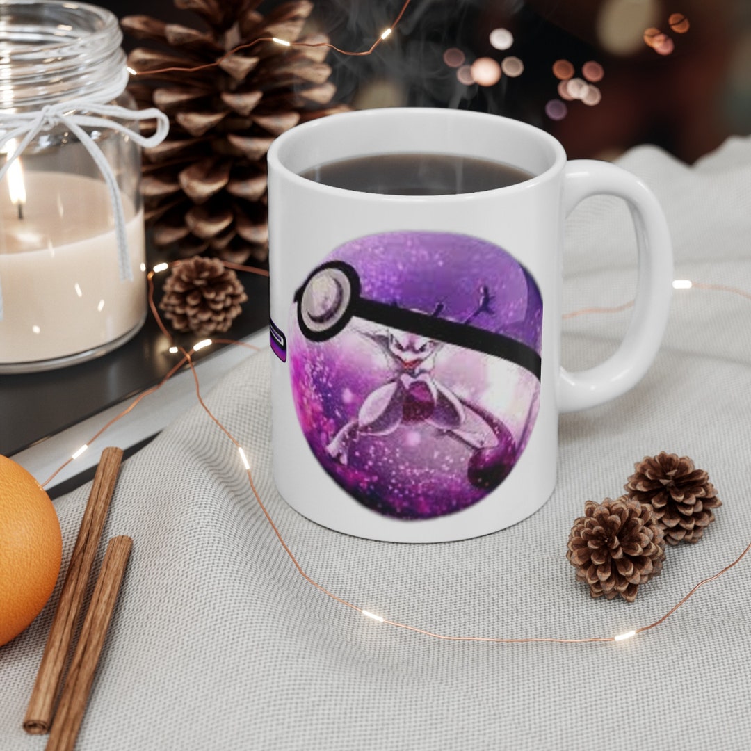 Anime Mewtwo Mug Purple Pokeball Design With Japanese Script, Coffee ...