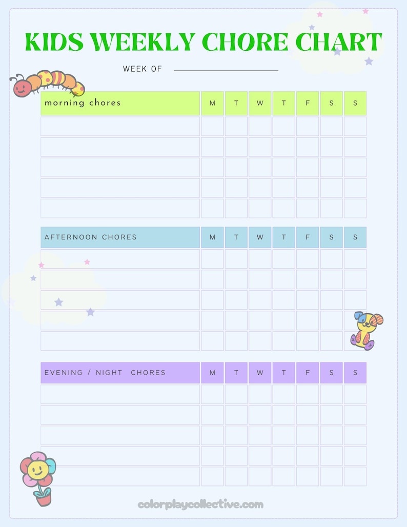 Kids Weekly Chore Chart Printable PDF - Etsy