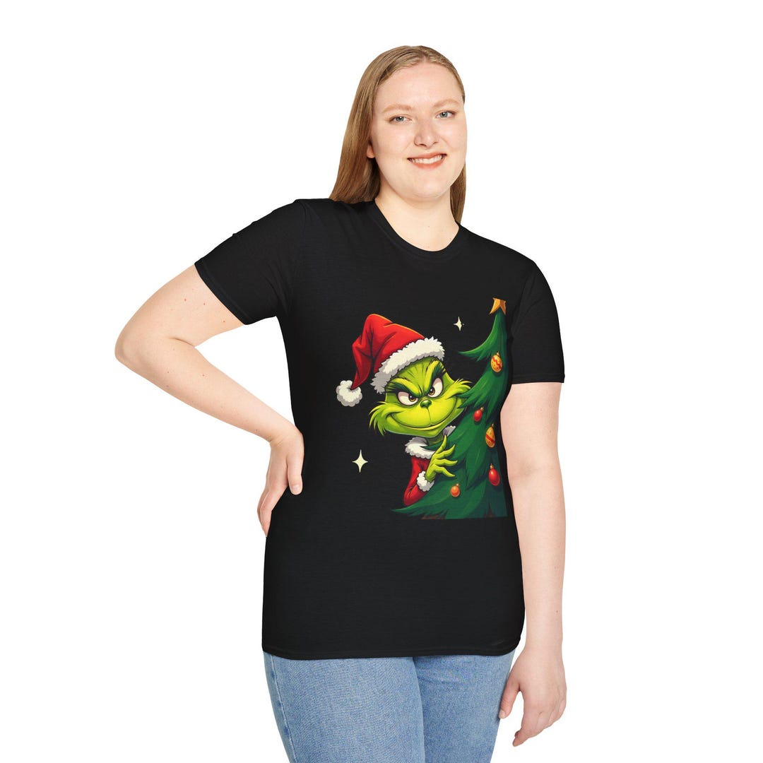 Grinch Peeking Behind Christmas Tree T-shirt | Holiday Cartoon ...