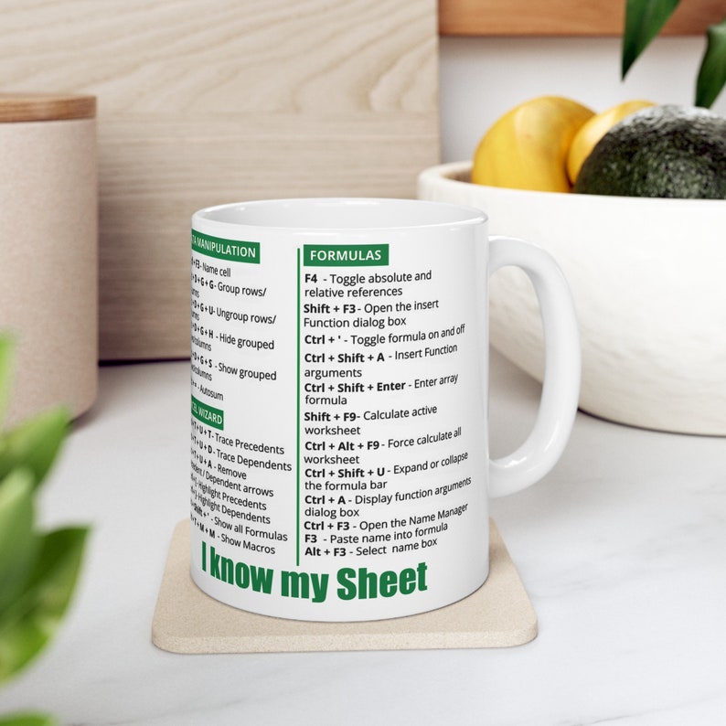 Excel Shortcuts Spreadsheet Office Mug Colleagues Coworker Funny Mugs ...