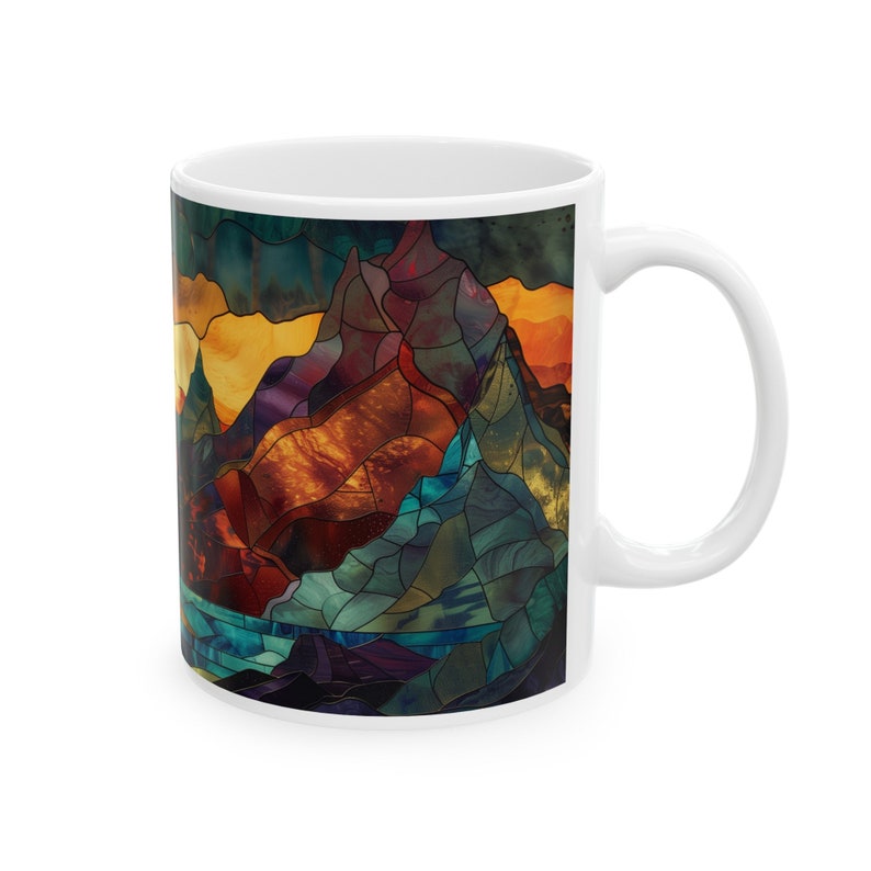 Stained Glass Mountain Sunset Mug Nature Inspired Camping Outdoor Mugs ...