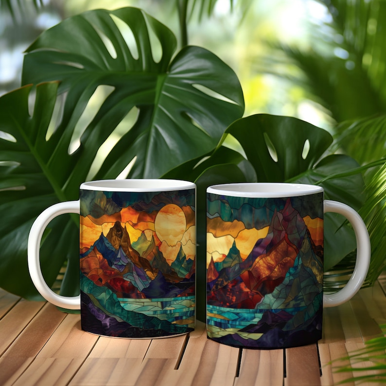 Stained Glass Mountain Sunset Mug Nature Inspired Camping Outdoor Mugs ...