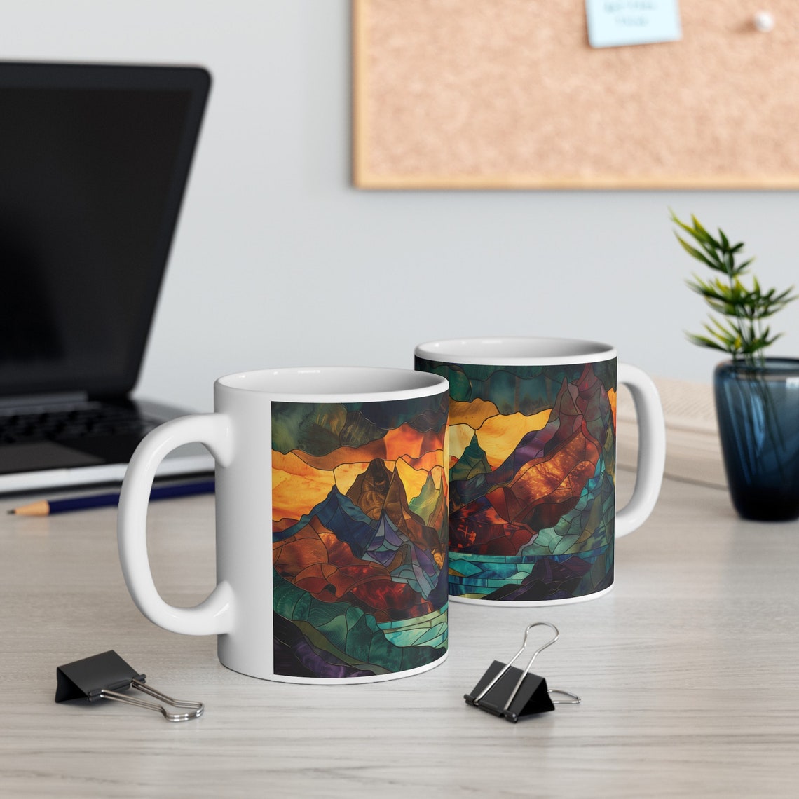 Stained Glass Mountain Sunset Mug Nature Inspired Camping Outdoor Mugs ...