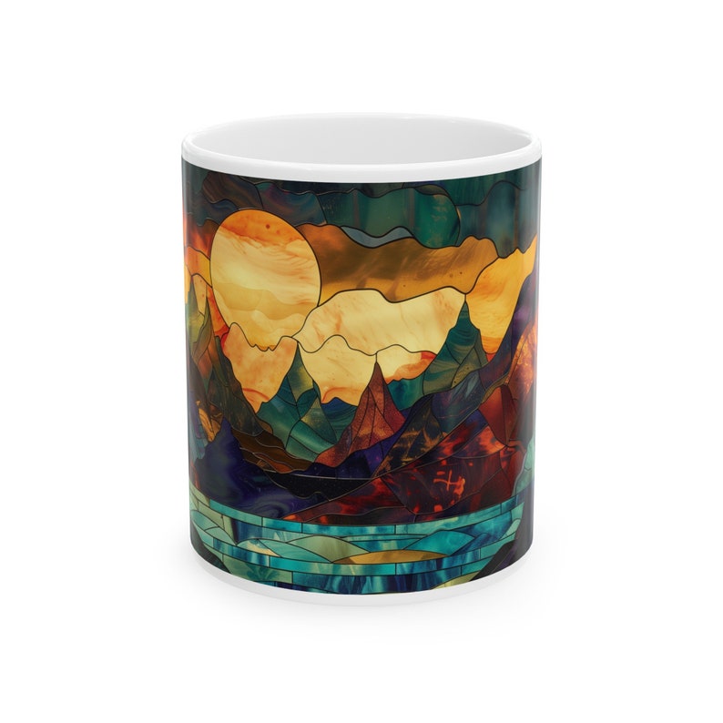 Stained Glass Mountain Sunset Mug Nature Inspired Camping Outdoor Mugs ...