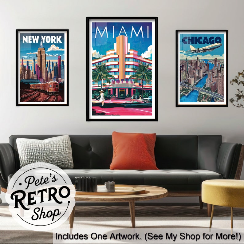 Miami Retro Travel Poster or Canvas Print. Florida South Beach Ocean ...