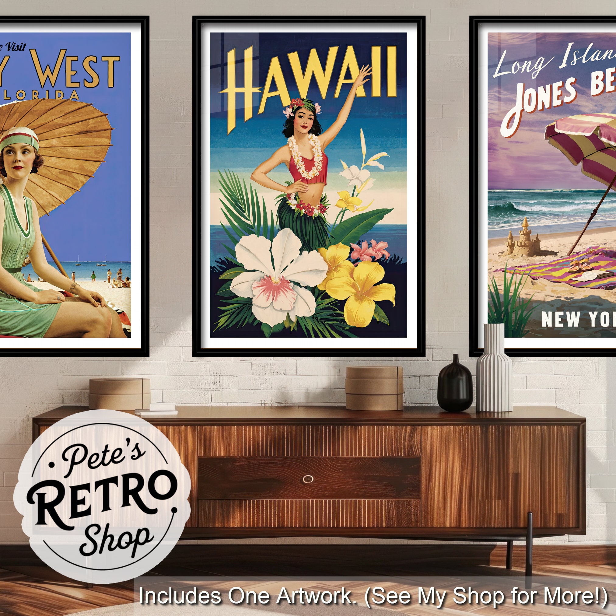 Hawaii Retro Travel Poster or Framed Canvas Print. Vintage Hawaiian ...