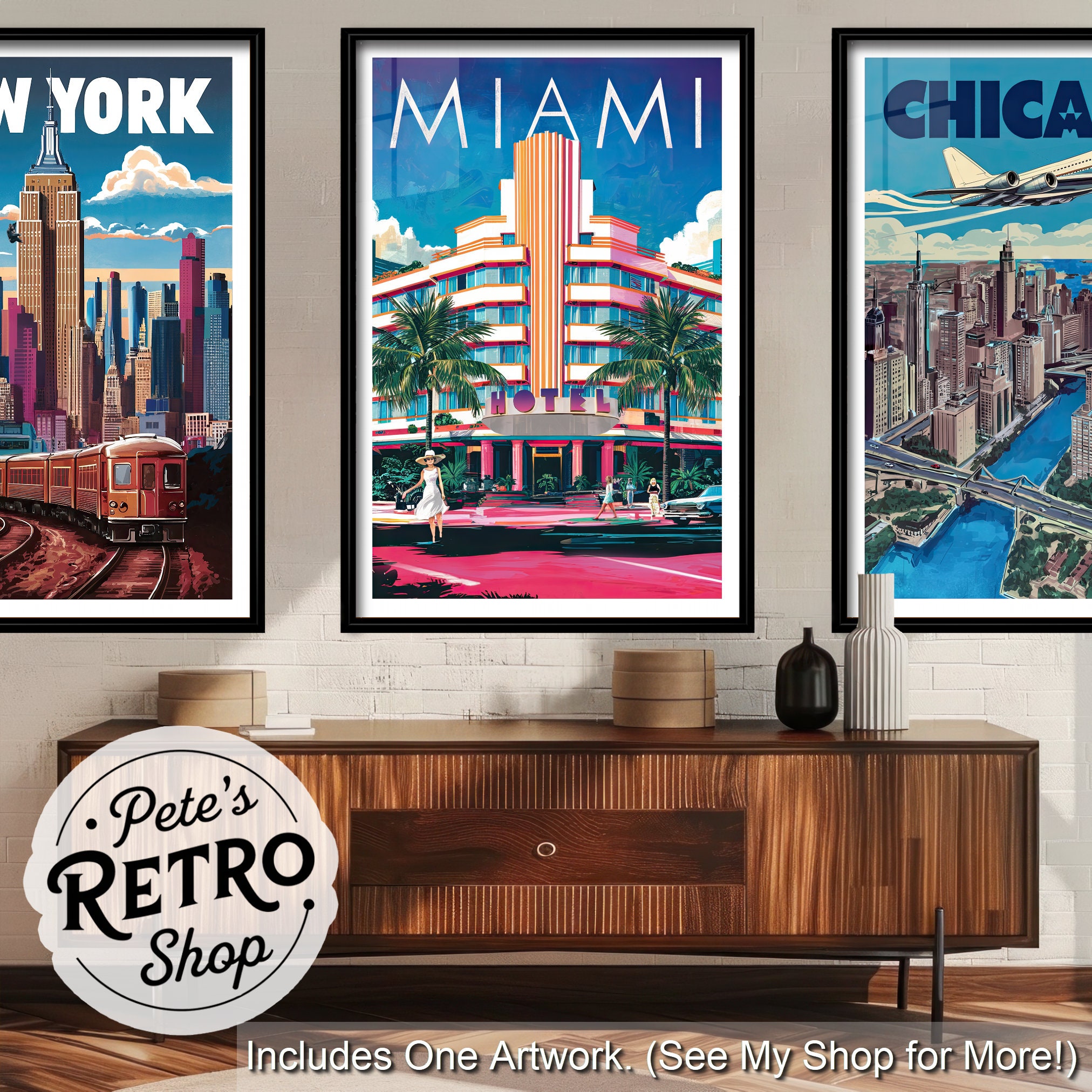 Miami Retro Travel Poster or Canvas Print. Florida South Beach Ocean ...