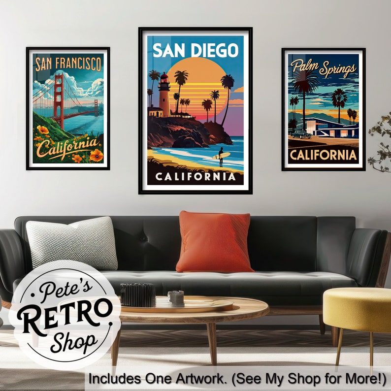 San Diego Retro Travel Poster or Canvas Print. Vintage Southern ...