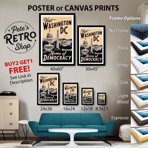 Washington DC Retro Travel Poster or Canvas Print. Vintage American ...