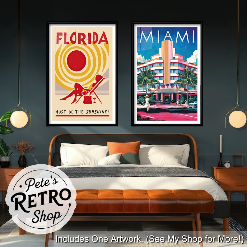 Florida Retro Travel Poster or Canvas Print. Vintage Summer Sun ...
