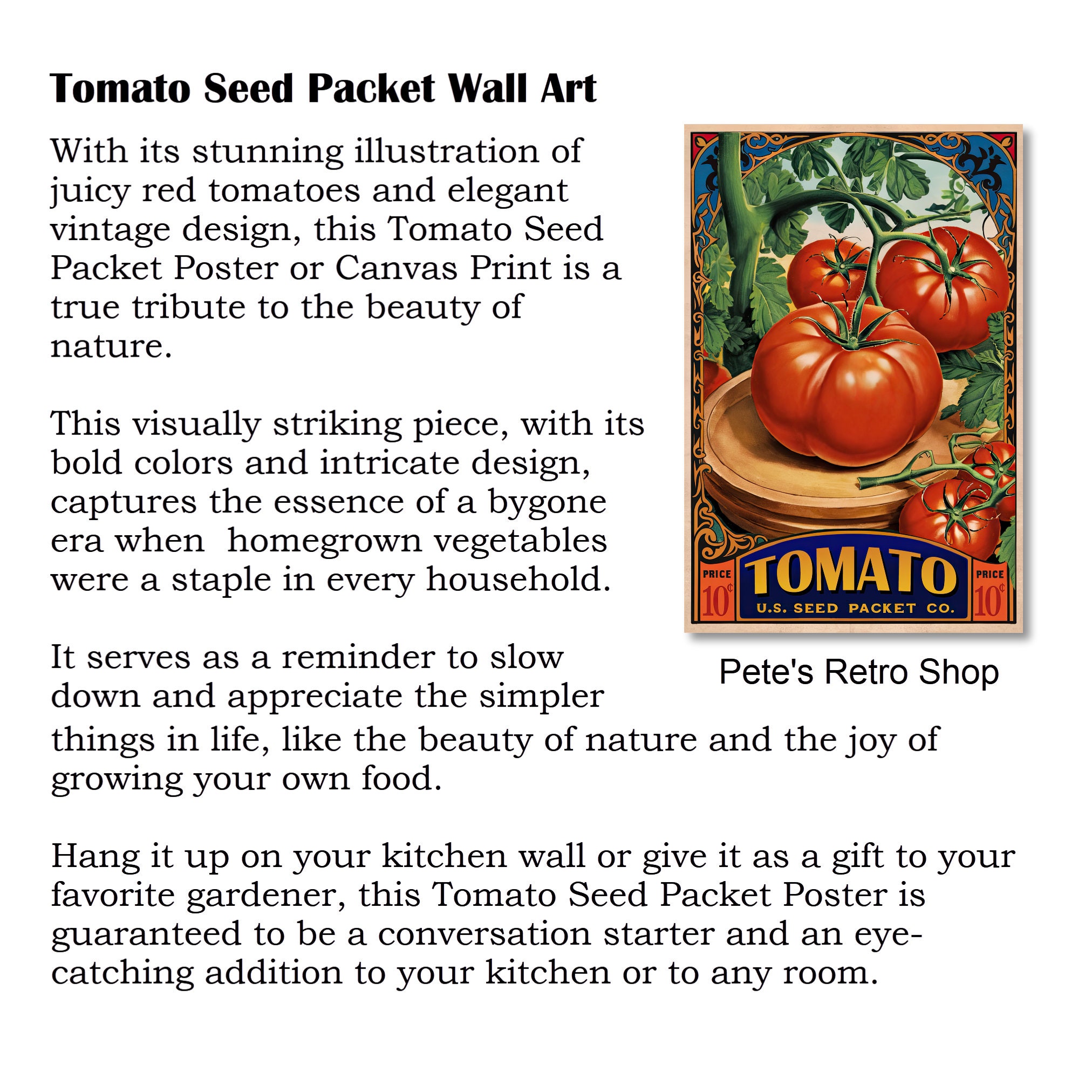 Tomato Seed Packet Poster or Canvas Print. Vintage Kitchen Wall Art ...