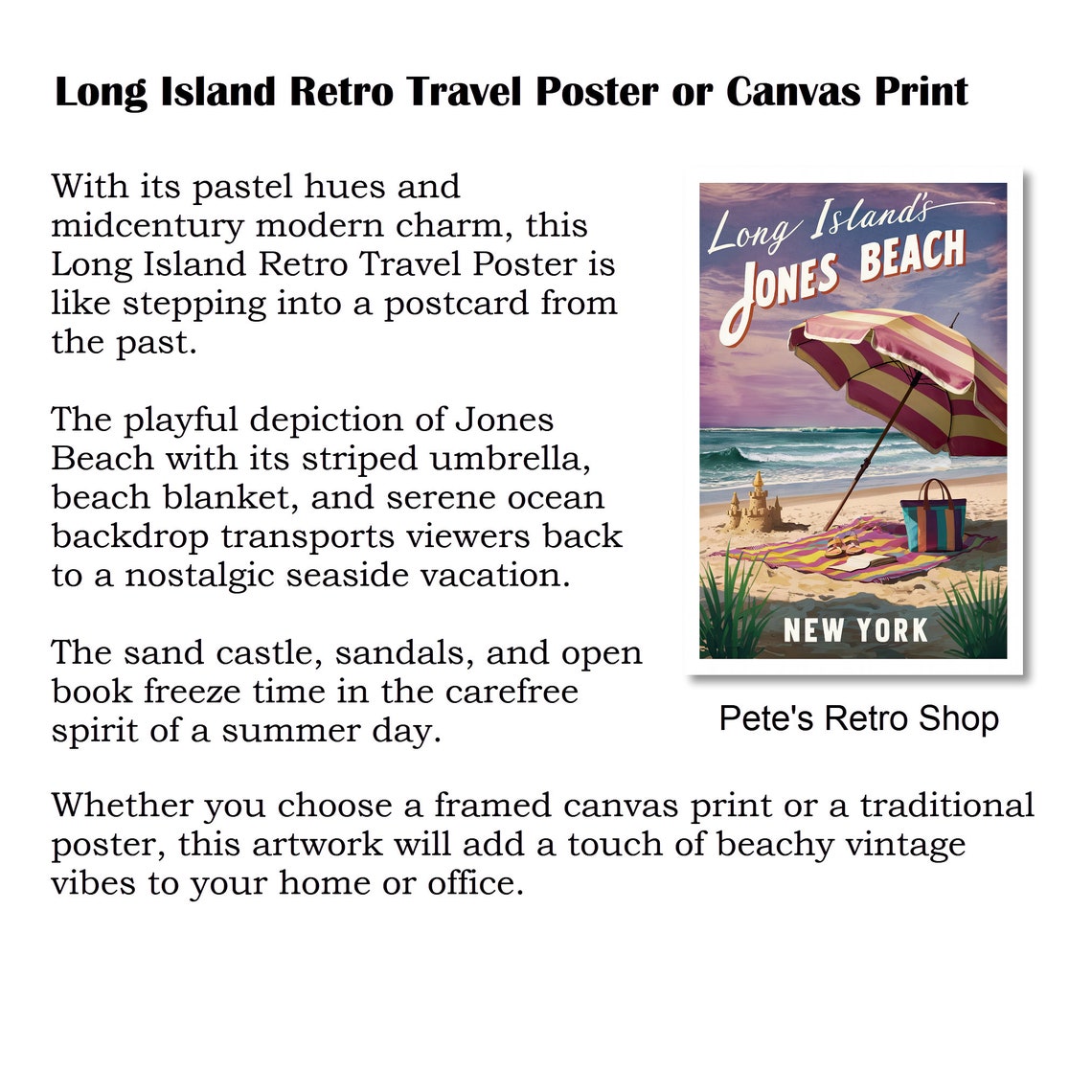 Long Island Retro Travel Poster or Canvas Print. New York Beach ...