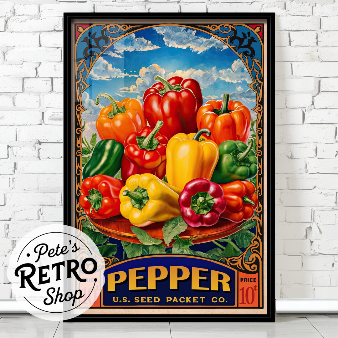 Pepper Seed Packet Framed Poster or Canvas Print. Retro Kitchen Wall ...