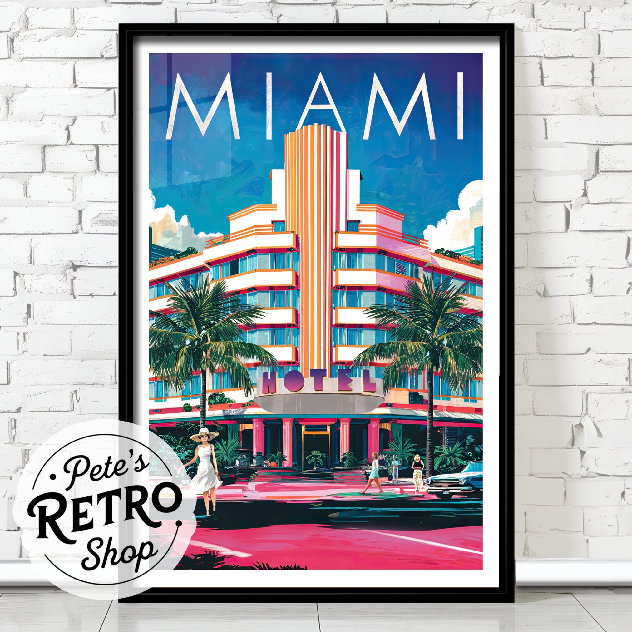 Miami Retro Travel Poster or Canvas Print. Florida South Beach Ocean ...