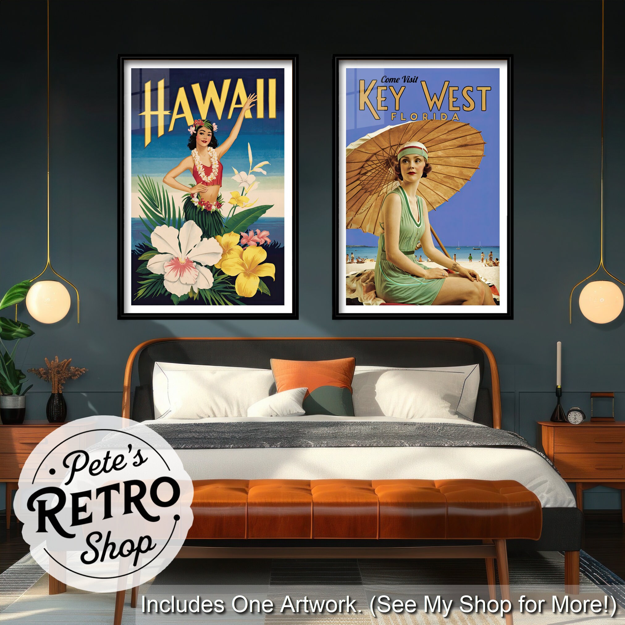 Hawaii Retro Travel Poster or Framed Canvas Print. Vintage Hawaiian ...