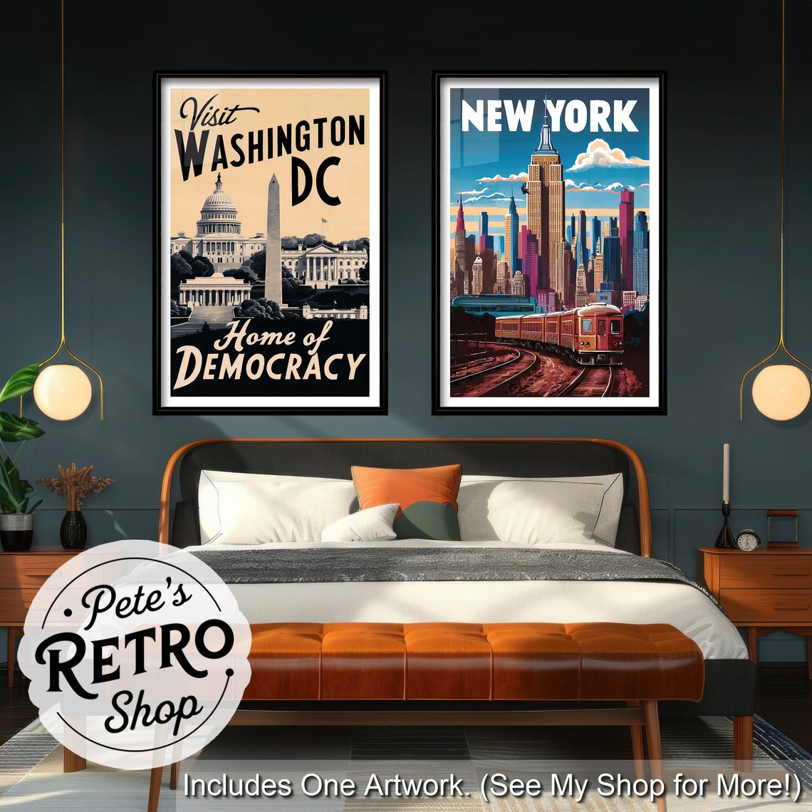 Washington DC Retro Travel Poster or Canvas Print. Vintage American ...