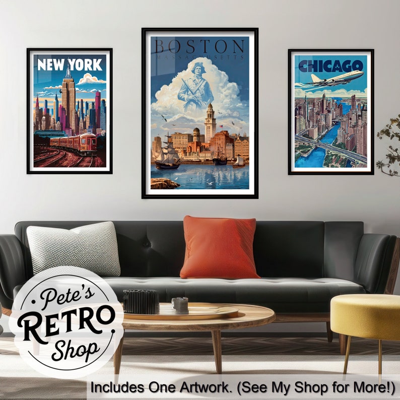 Boston Retro Travel Poster or Canvas Print. Vintage Colonial American ...