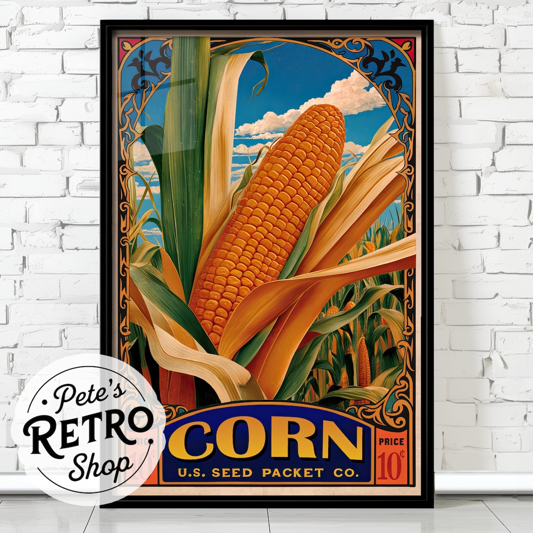 Corn Seed Packet Framed Poster or Canvas Print. Vintage Kitchen Wall ...