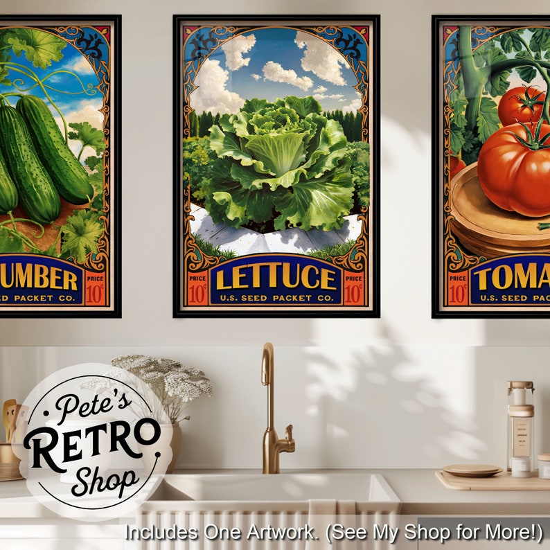 Lettuce Seed Packet Poster or Canvas. Vintage Framed Retro Kitchen Wall ...
