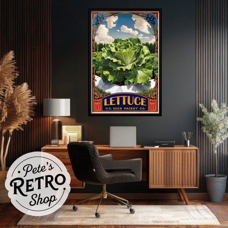 Lettuce Seed Packet Poster or Canvas. Vintage Framed Retro Kitchen Wall ...