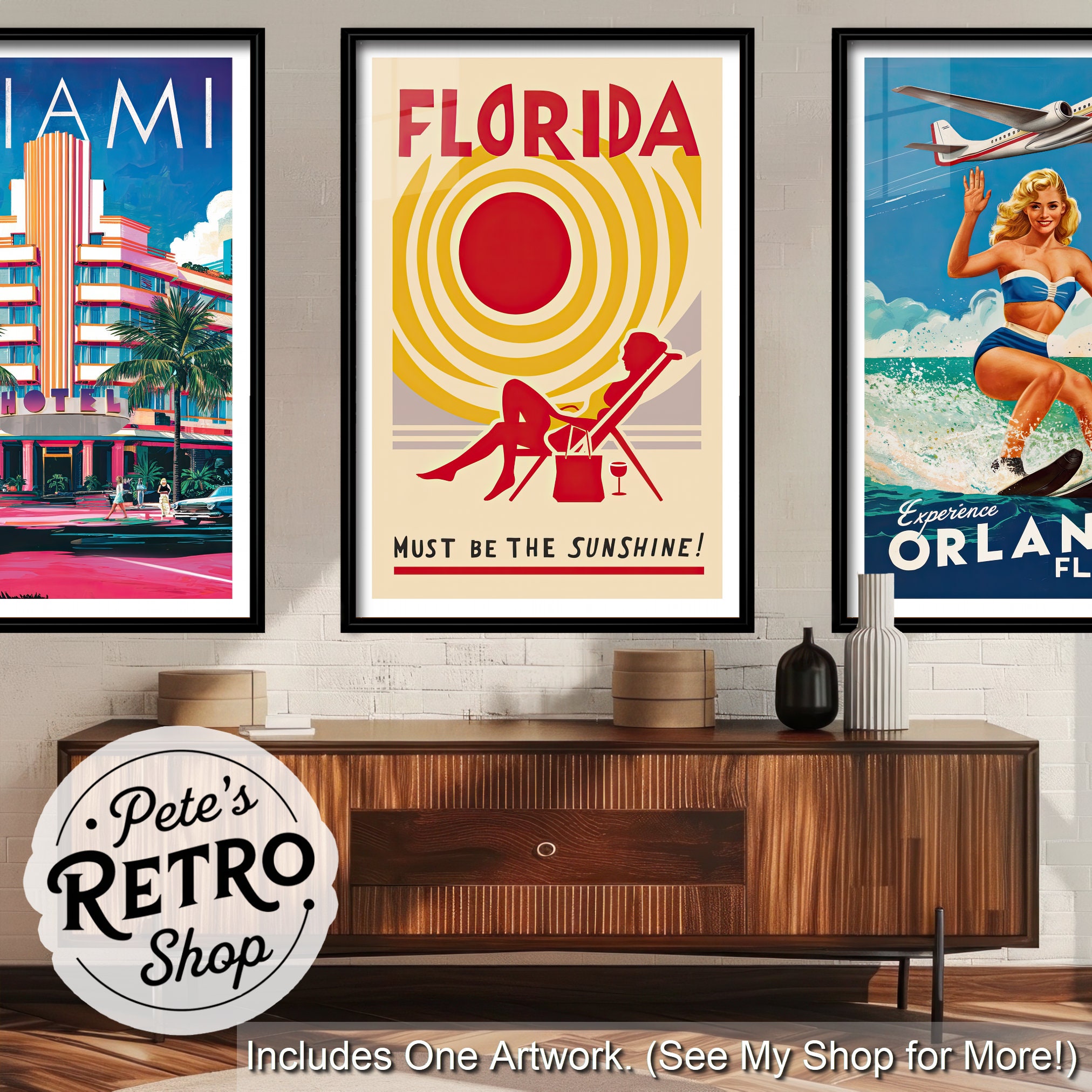 Florida Retro Travel Poster or Canvas Print. Vintage Summer Sun ...