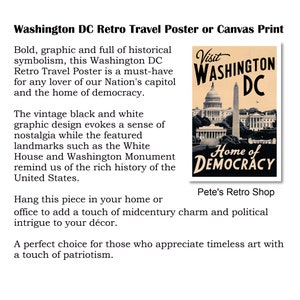 Washington DC Retro Travel Poster or Canvas Print. Vintage American ...