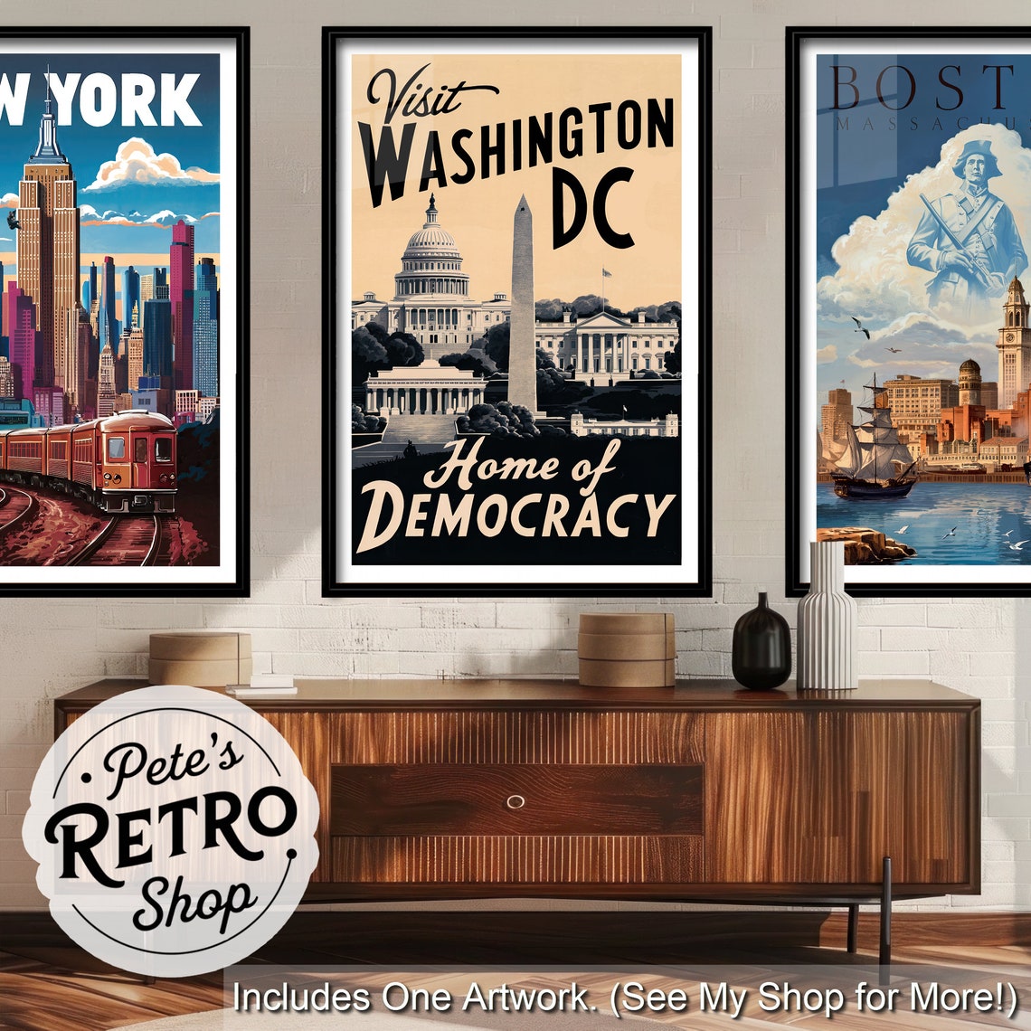 Washington DC Retro Travel Poster or Canvas Print. Vintage American ...