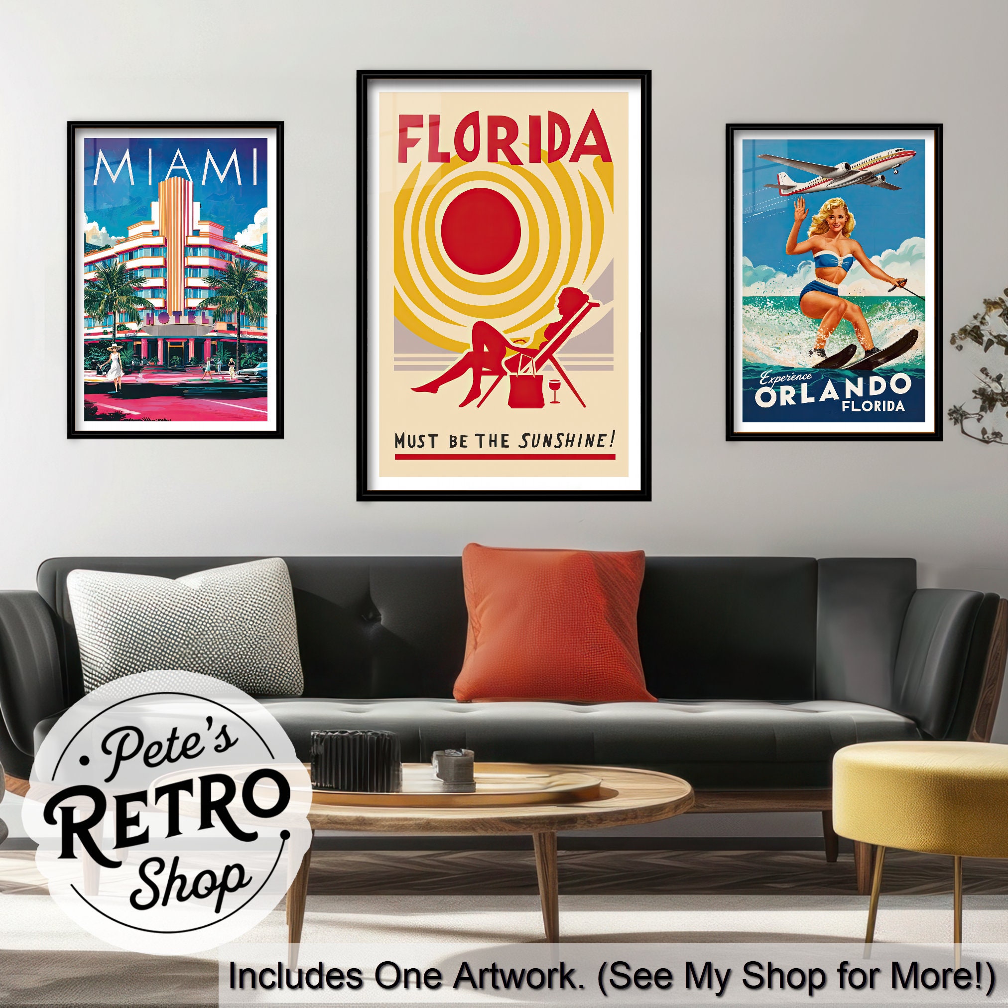 Florida Retro Travel Poster or Canvas Print. Vintage Summer Sun ...