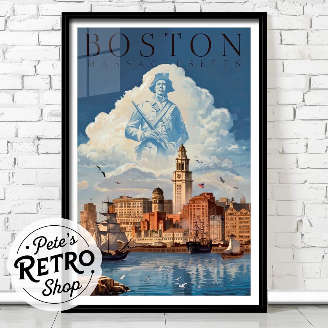 Boston Retro Travel Poster or Canvas Print. Vintage Colonial American ...