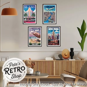 Miami Retro Travel Poster or Canvas Print. Florida South Beach Ocean ...