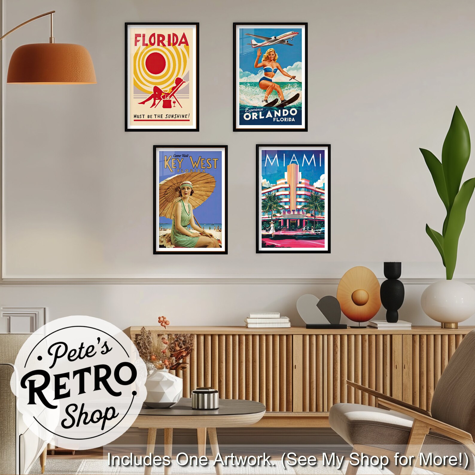 Florida Retro Travel Poster or Canvas Print. Vintage Summer Sun ...