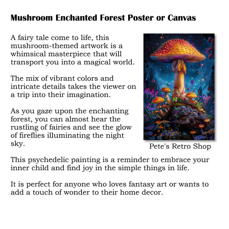 Mushroom Enchanted Forest Poster. Colorful Fantasy Psychedelic Art. Trippy 1960s Painting Canvas ...
